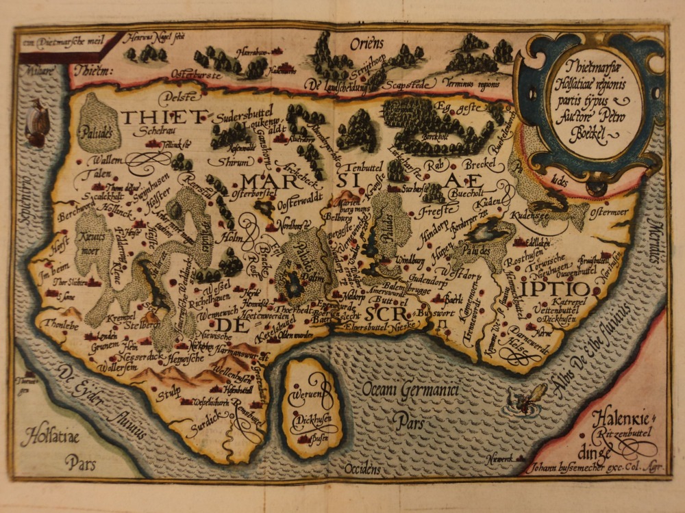 1594 Color MAP of Germany Dithmarschen Thietmasiae Holsatiae Matthias ...