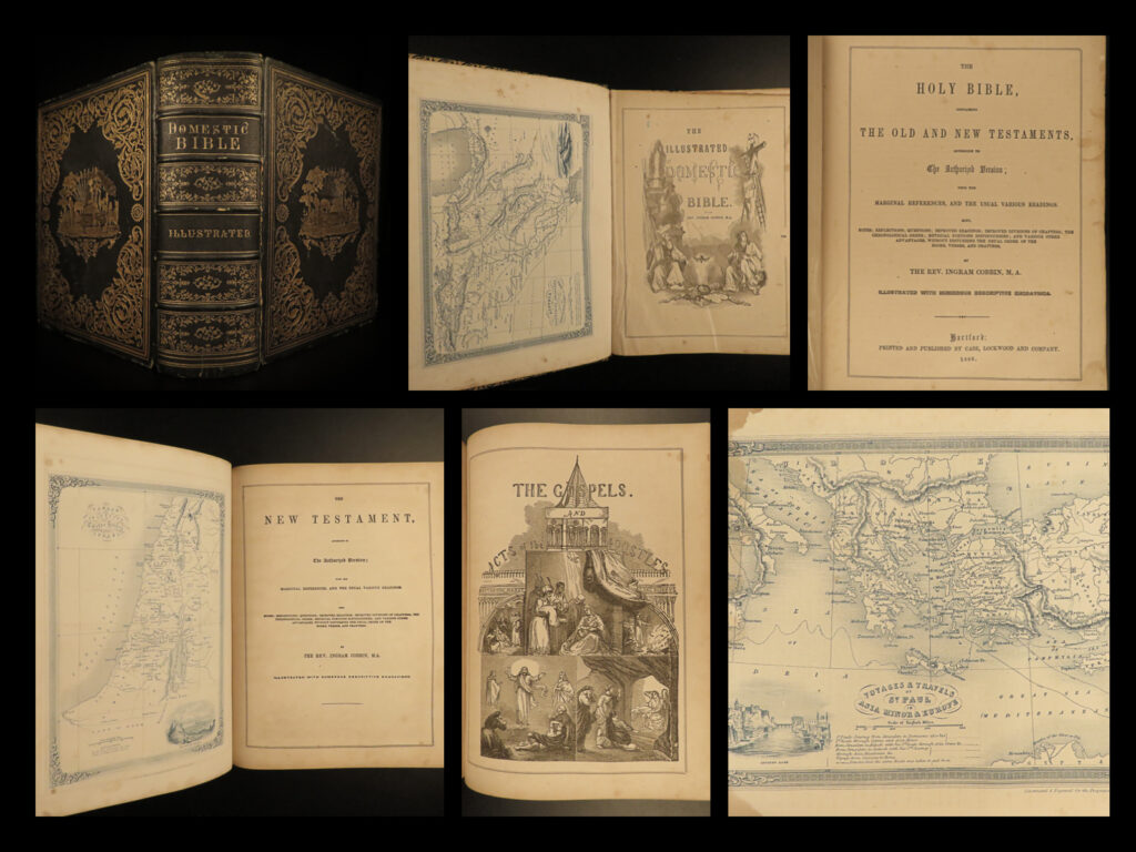 1866 HUGE BIBLE Civil War English Holy Land MAP Ingram Cobbin King ...
